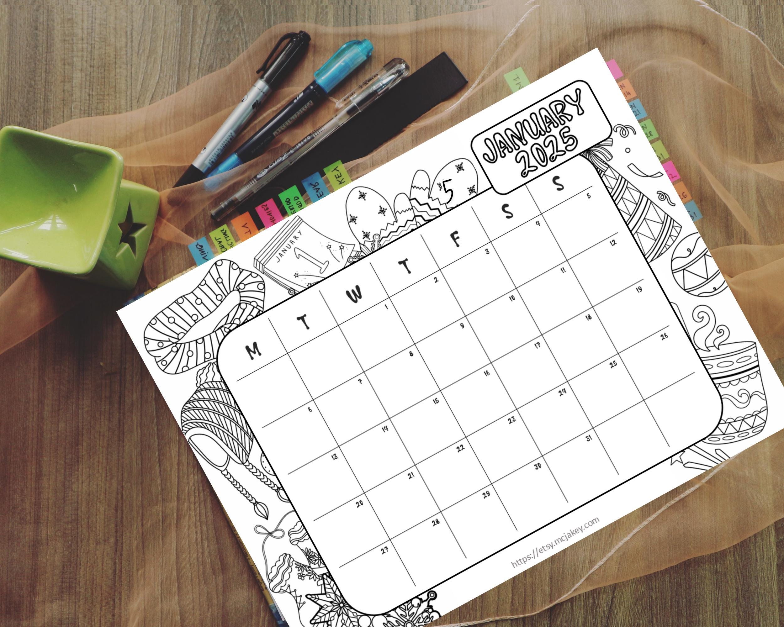 2025 Printable & Editable Coloring Planner Featuring Monthly Holidays ...