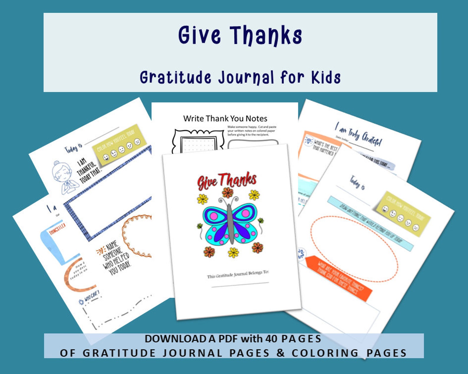 Give Thanks Gratitude Journal Printable for Kids With Coloring Pages - Etsy