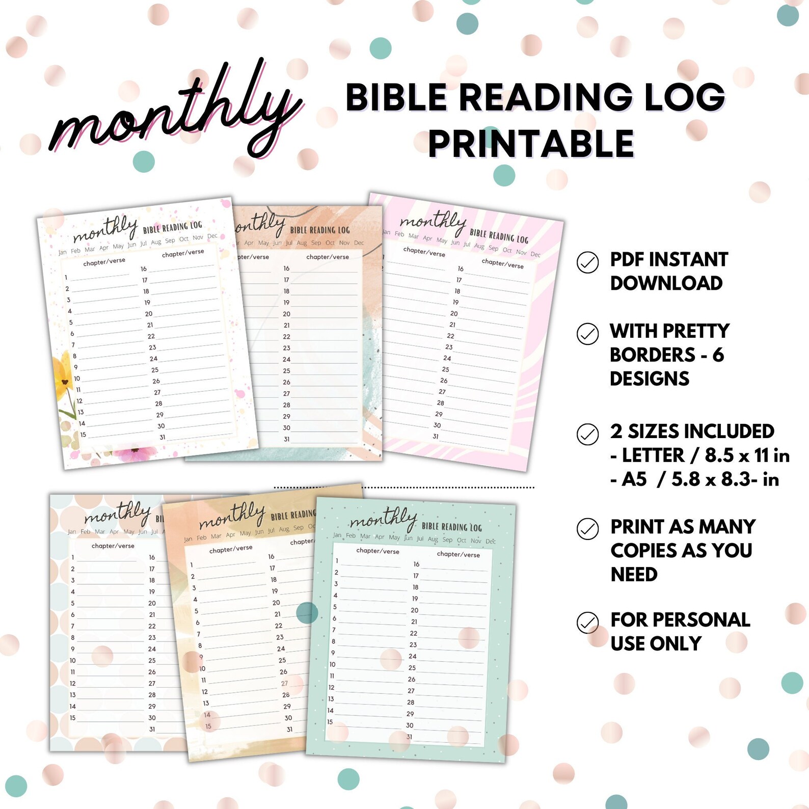 Monthly Bible Reading Log Printable Scripture Reading - Etsy
