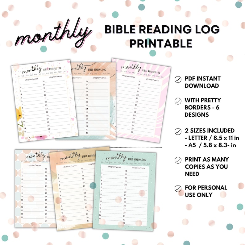 Monthly Bible Reading Log Printable Scripture Reading - Etsy UK