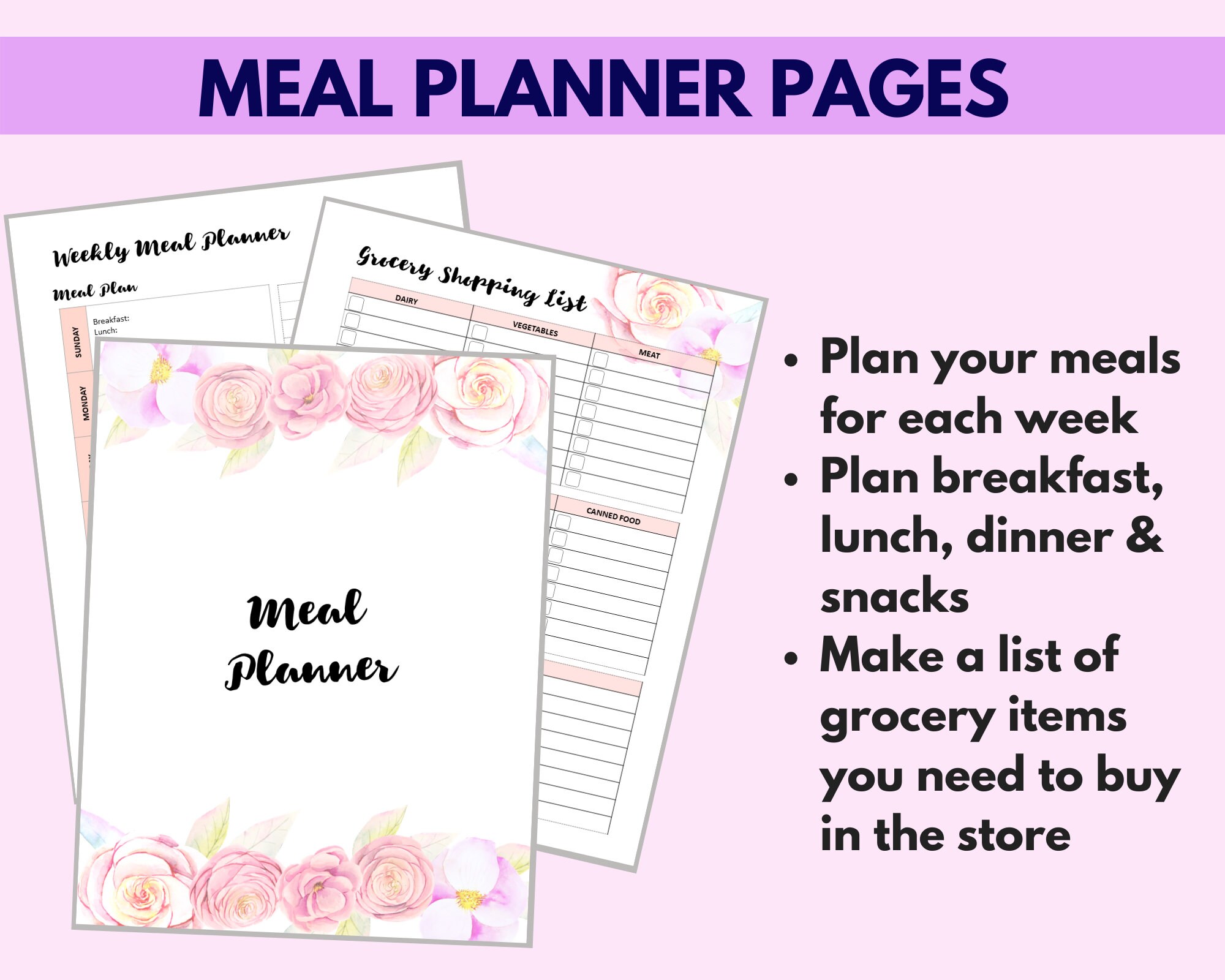 Floral Mom Planner Printable Bundle: Meal, Budget, Chore Charts (PDF ...