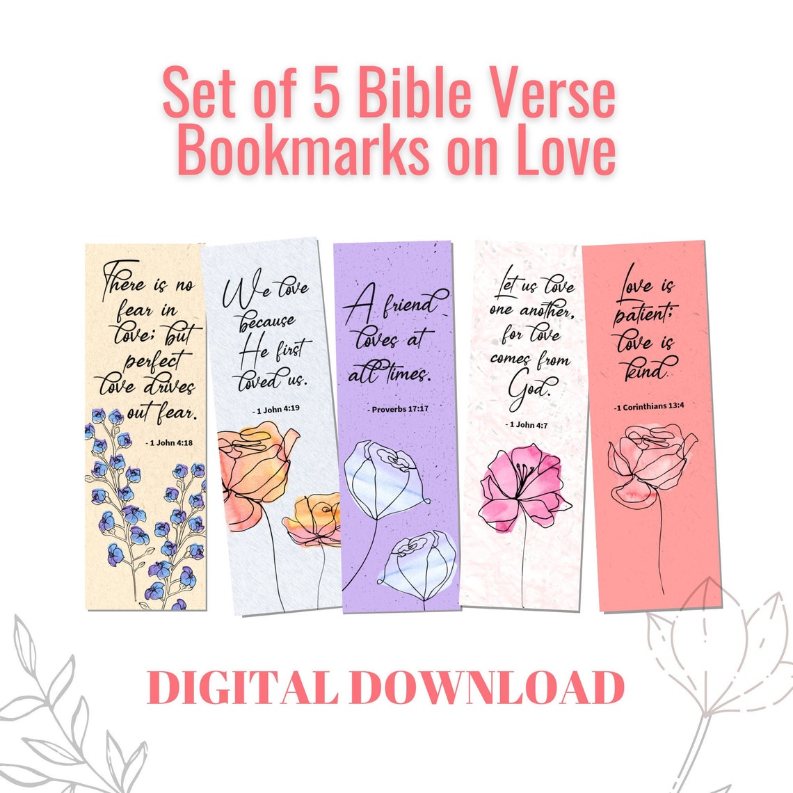 Printable Christian Love Bible Verses Bookmarks, Size 2x6 Inches, Gift ...