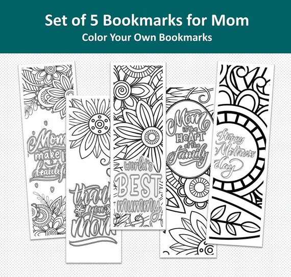 5 Printable Mother's Day Coloring Bookmarks DIY Gift for | Etsy