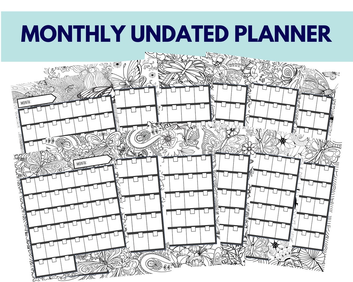Undated Monthly Butterfly Coloring Planner PDF Printable - Etsy