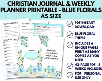 Christian Journal and Weekly Planner Printable PDF Pink | Etsy