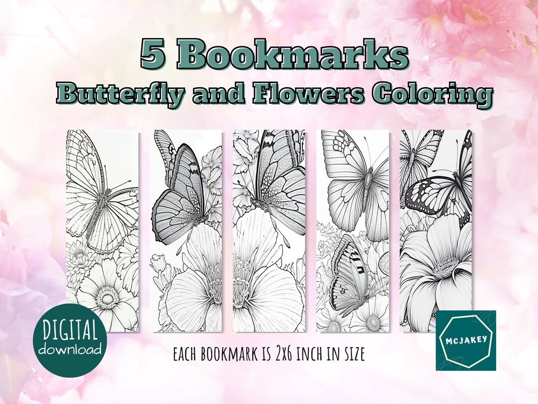 5 Printable Bookmarks With Butterfly and Flowers to Color - Etsy