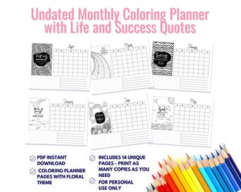 Undated Monthly Butterfly Coloring Planner PDF Printable | Etsy