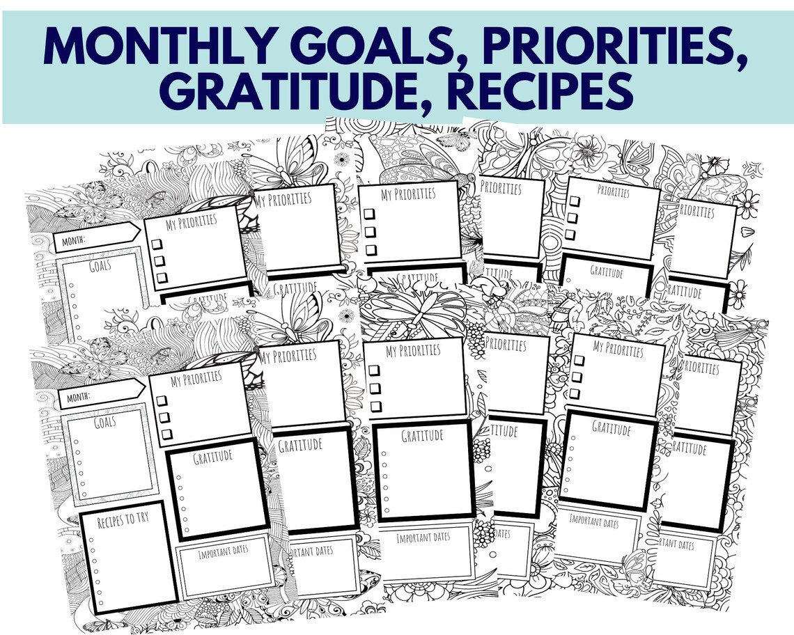 Undated Monthly Butterfly Coloring Planner PDF Printable - Etsy