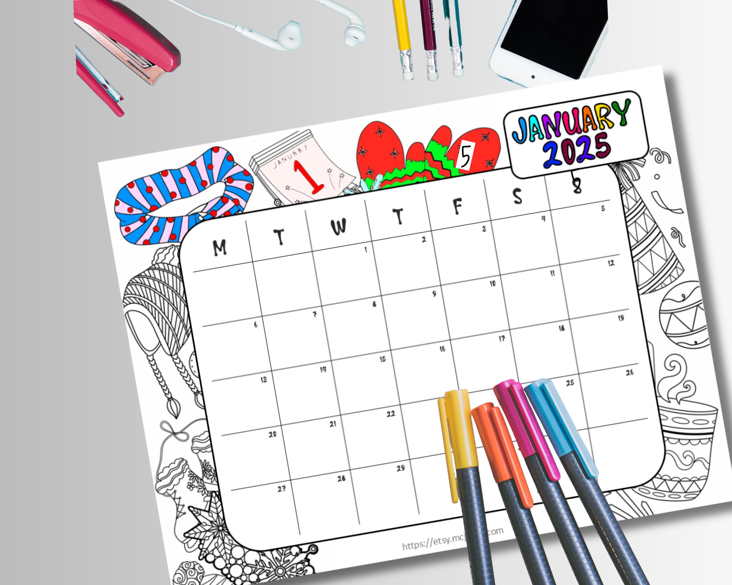 2025 Printable & Editable Coloring Planner Featuring Monthly Holidays ...
