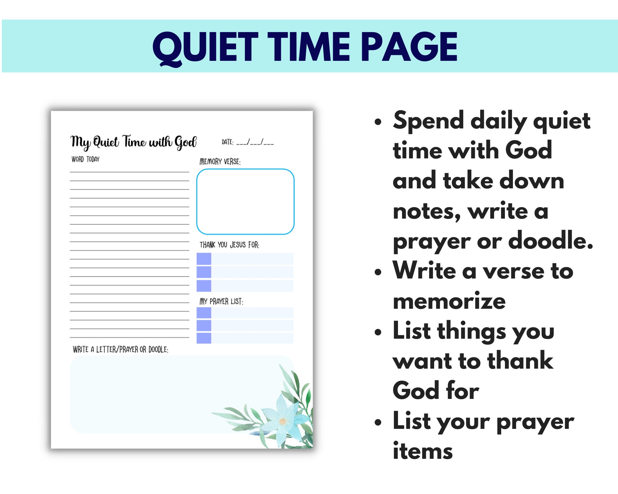 Christian Journal and Weekly Planner Printable PDF, Floral Blue Theme ...