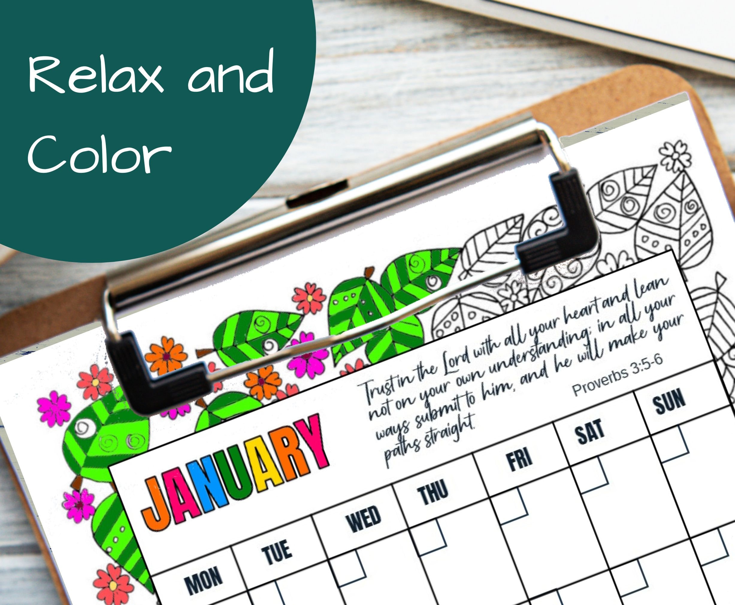 Printable Coloring Planner With Scripture Verses, Undated Monthly ...