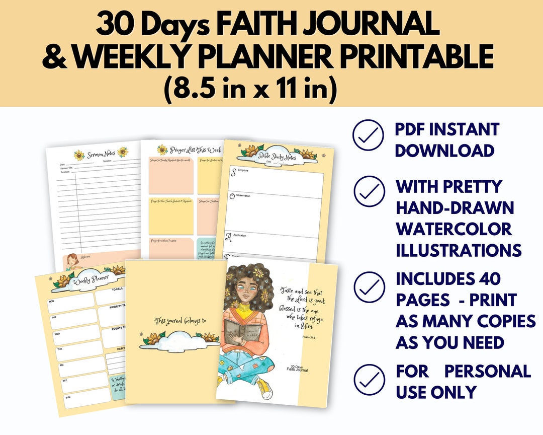 30-days Faith Journal PDF Printable Weekly Planner Sermon - Etsy