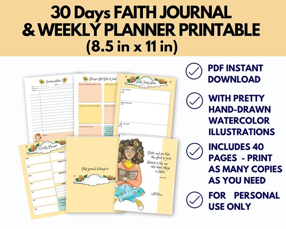 30-days Faith Journal PDF Printable Weekly Planner Sermon - Etsy