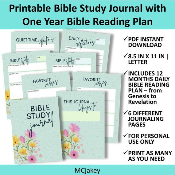 Printable Bible Study Journal With One Year Daily Bible | Etsy