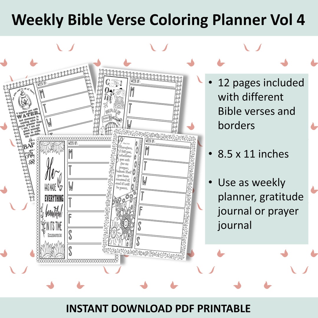 Weekly Bible Verse Coloring Planner, Prayer Journal, PDF Printable ...