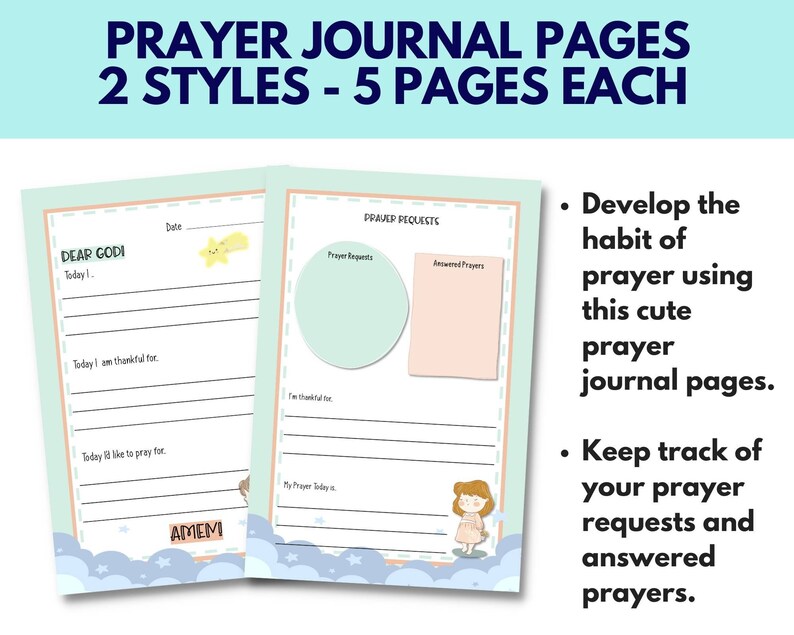 Printable Cute Prayer Journal for Kids, 8.5 in X 11 in PDF, With Happy ...