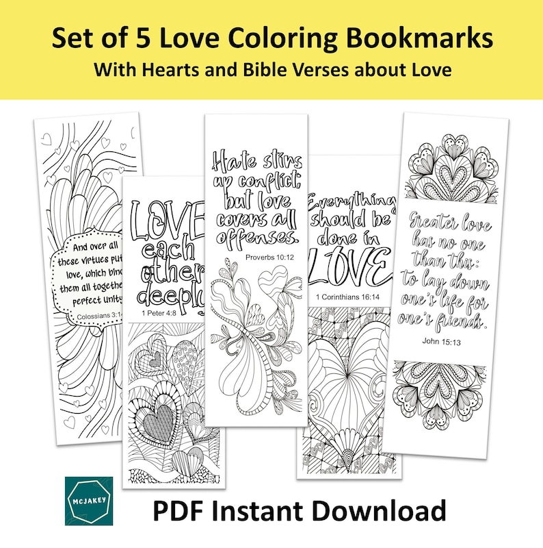 Love Bible Verse Coloring Bookmarks: Printable Christian Gift (PDF ...