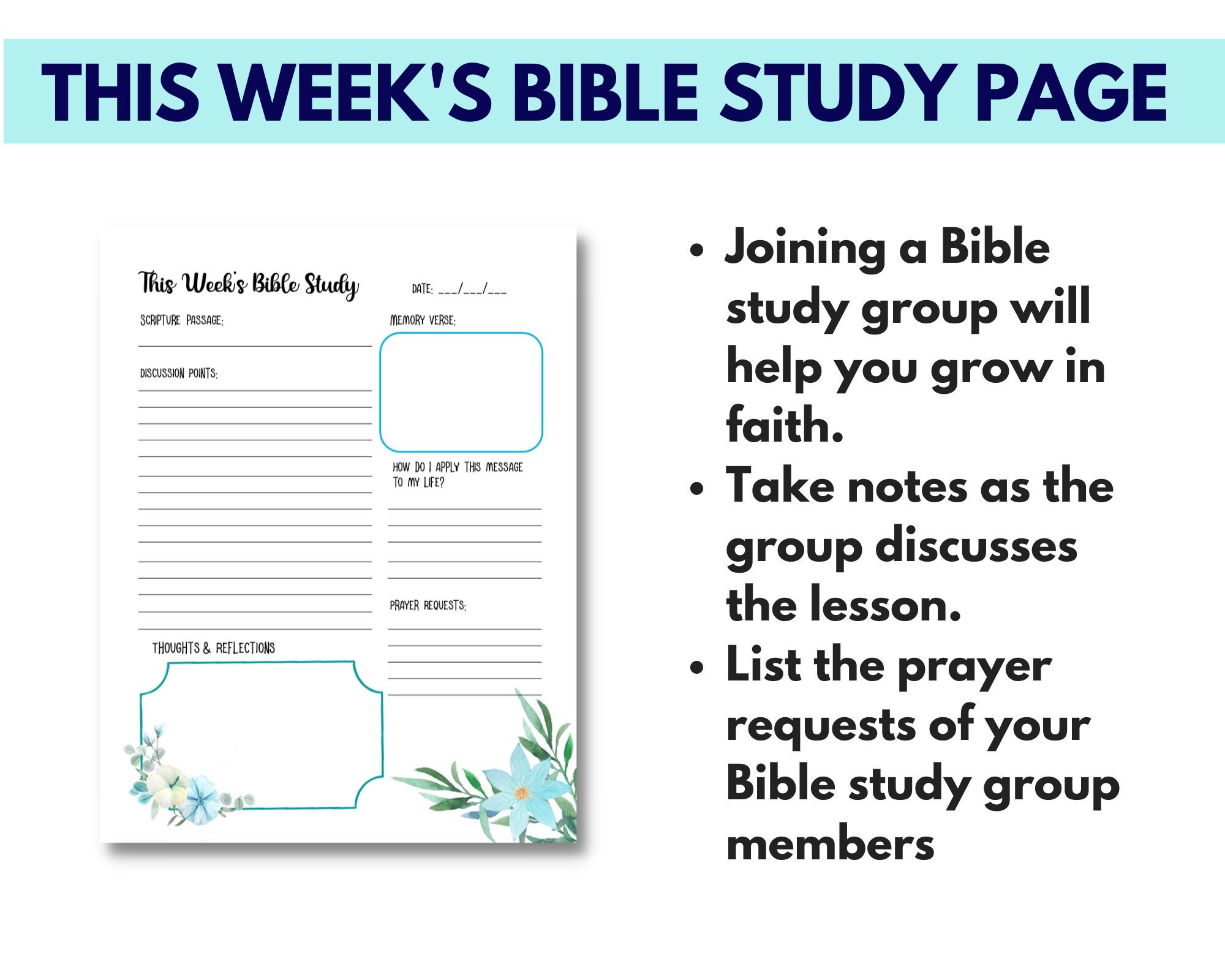 Christian Journal and Weekly Planner Printable PDF, Floral Blue Theme ...