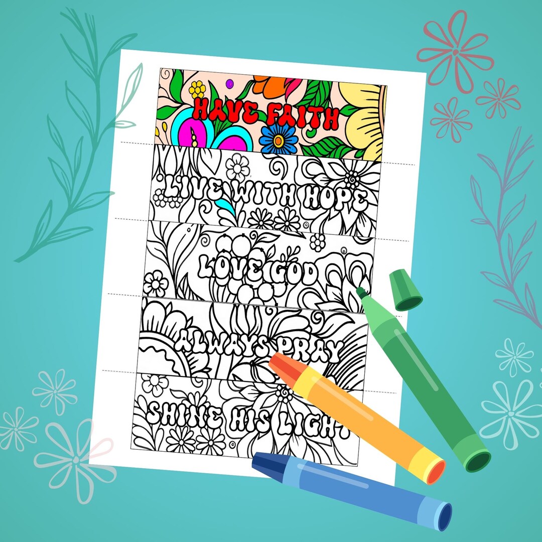 5 Printable Christian Coloring Bookmarks, 2x6 Size, Instant Digital ...