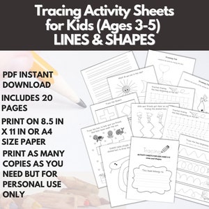 Tracing Activity Sheets for Kids Ages 3-5 (lines and Shapes) Printable ...