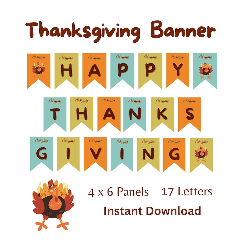 Printable Happy Thanksgiving Banner, 4x6 Inches, Instant Download - Etsy