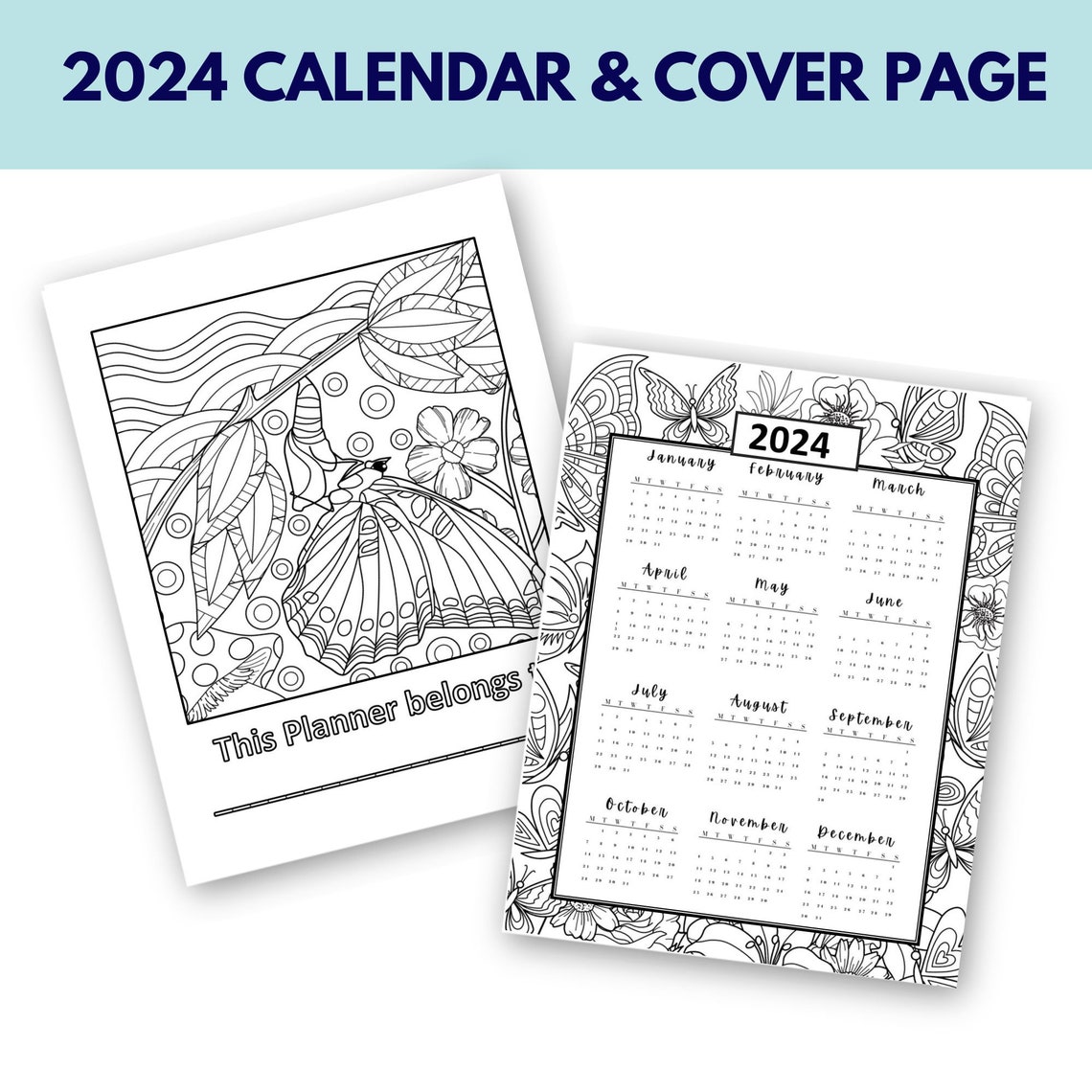 Undated Monthly Butterfly Coloring Planner PDF Printable, Butterflies ...