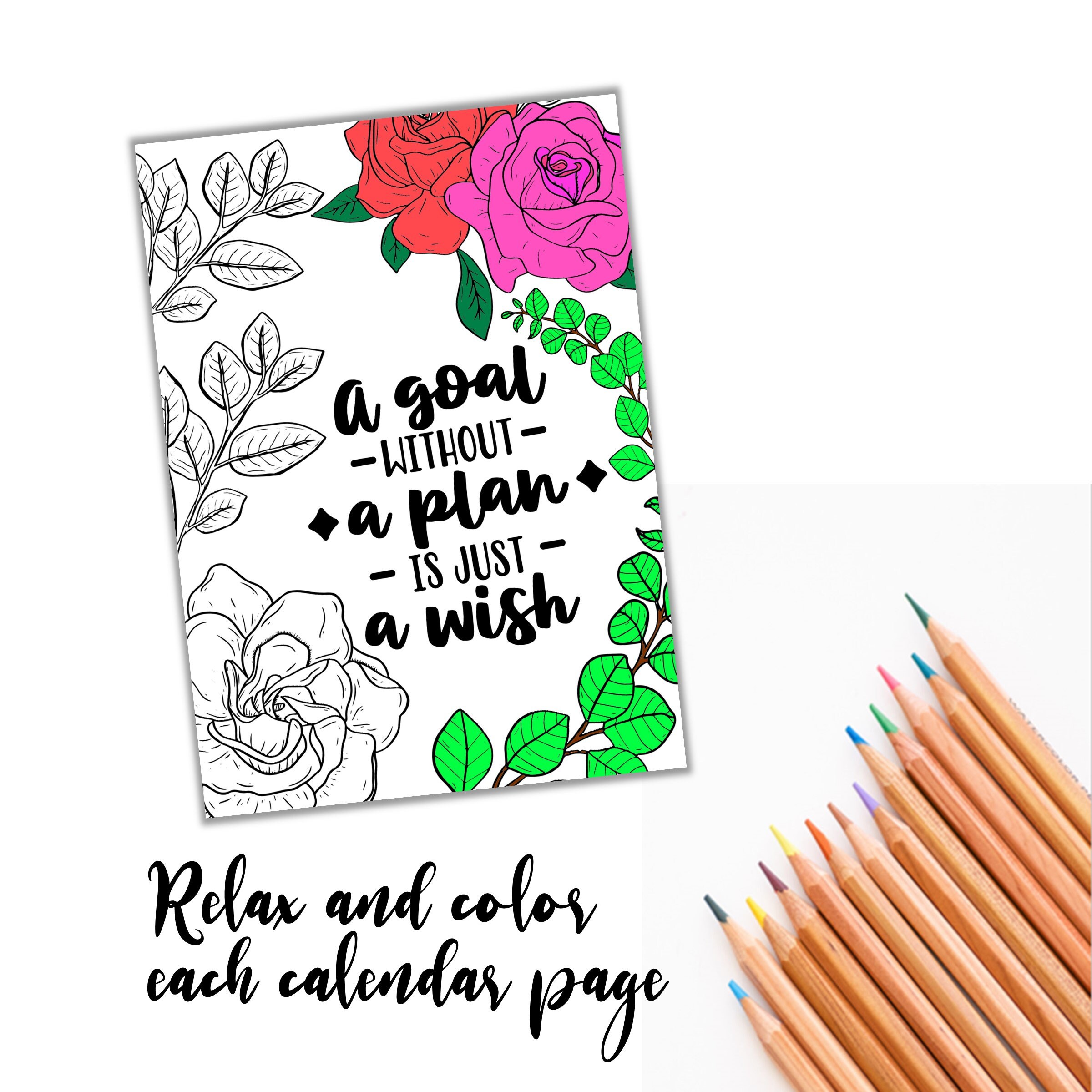 Printable Coloring Calendar, Monthly, Weekly and Daily Planner, Undated ...