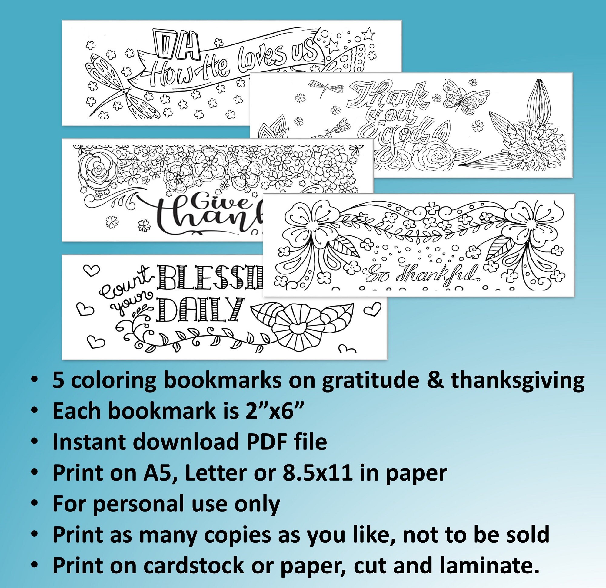 Printable Gratitude Bookmarks, Christian Coloring Bookmarks, Floral ...