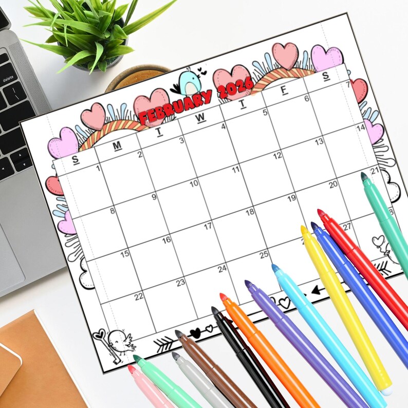 2026 Coloring Calendar: Kawaii Designs, Printable & Editable PDF ...