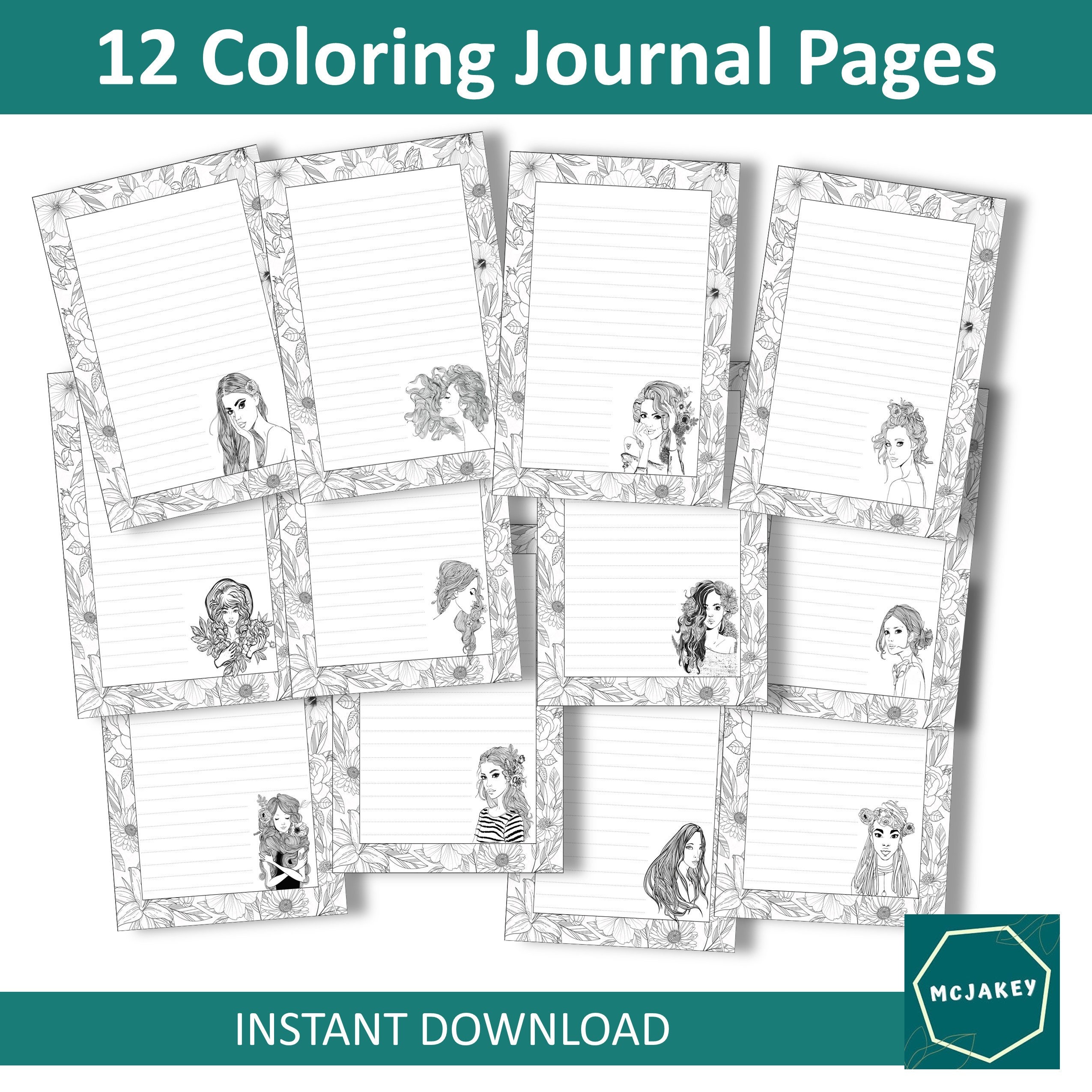 Printable Coloring Weekly Planner and Journal for Girls, Undated Floral ...