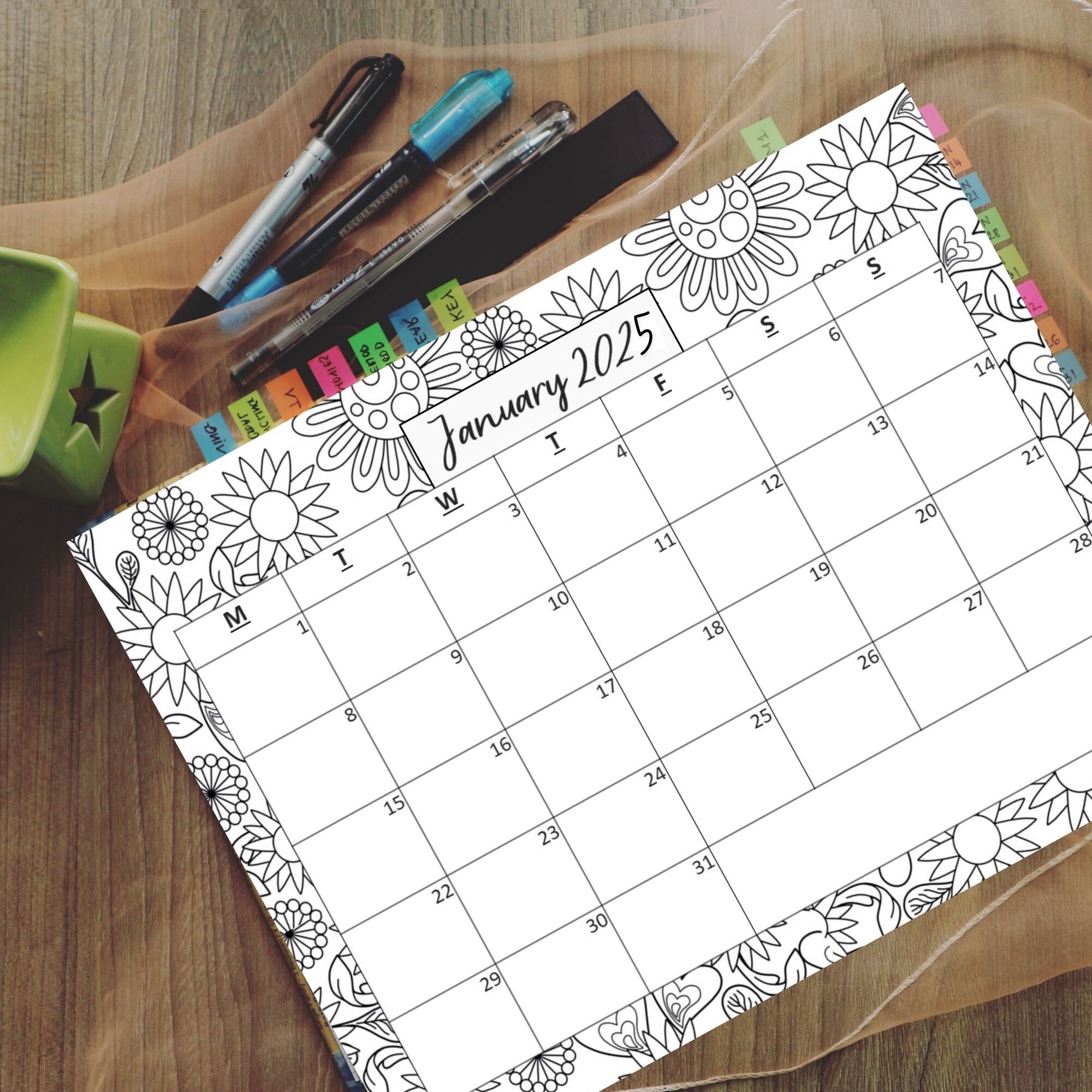 2025 Printable & Editable Coloring Calendar, Floral Monthly Planner, 8. ...