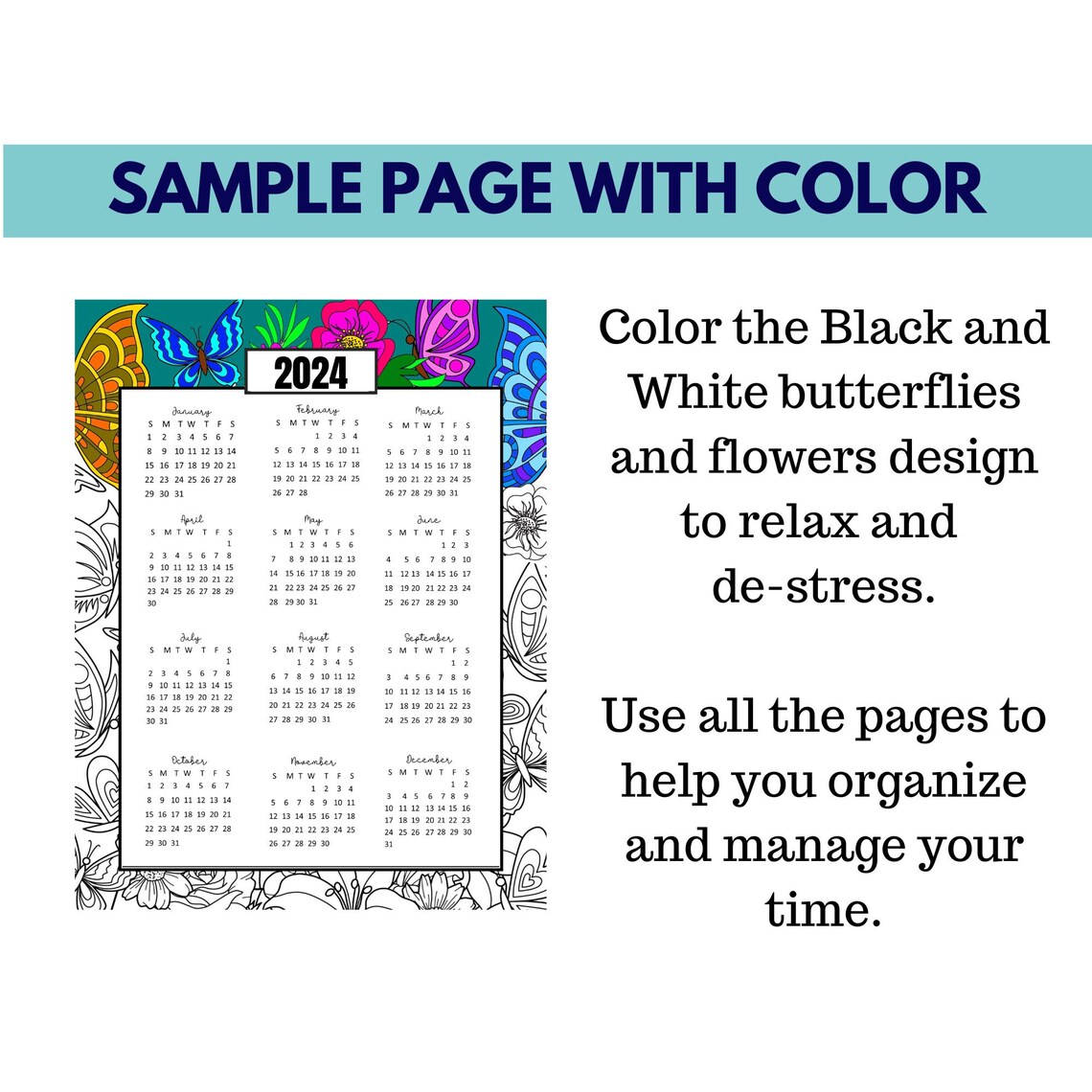 Undated Monthly Butterfly Coloring Planner PDF Printable, Butterflies ...
