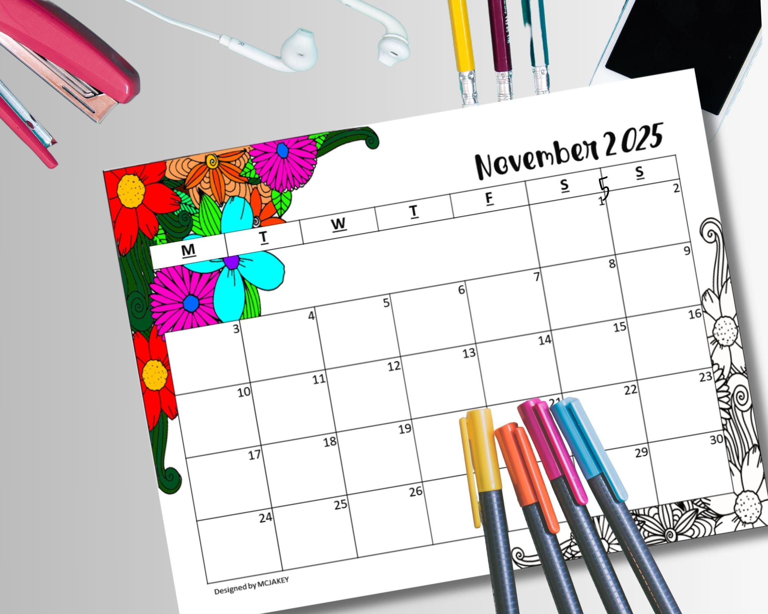 2025 Printable & Editable Coloring Calendar, Monthly Planner With ...