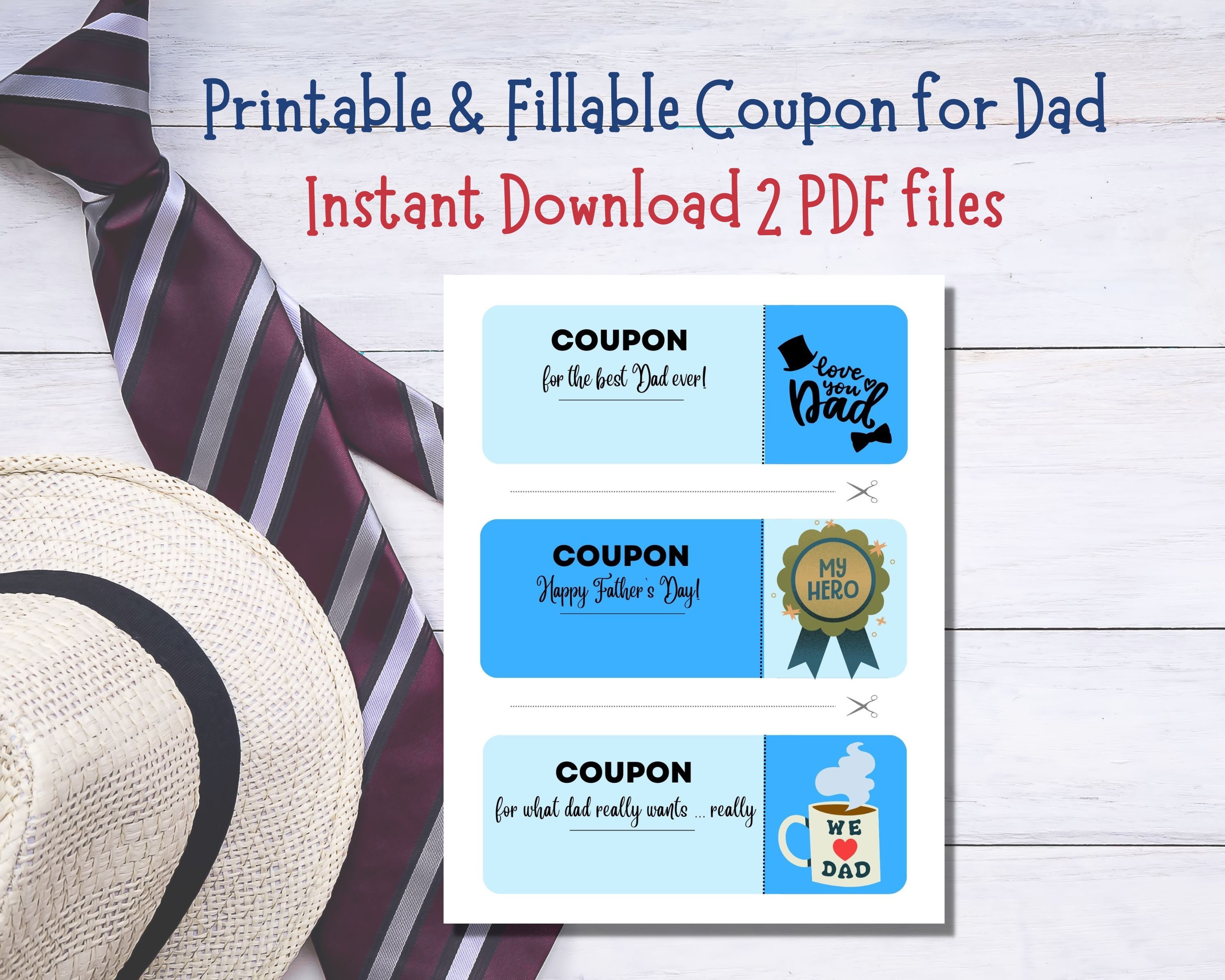 Printable & Fillable Coupon for Dad, DIY Father's Day Gift Voucher ...