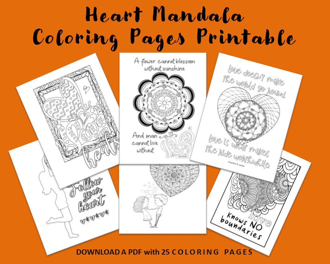 Heart Mandala Coloring Pages: Love Quotes, Adult Coloring Book (PDF) - Etsy