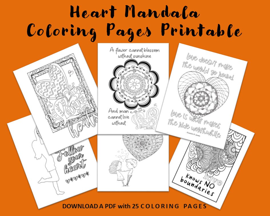 Heart Mandala Coloring Pages Printable Love Quotes Adult Coloring Pages ...