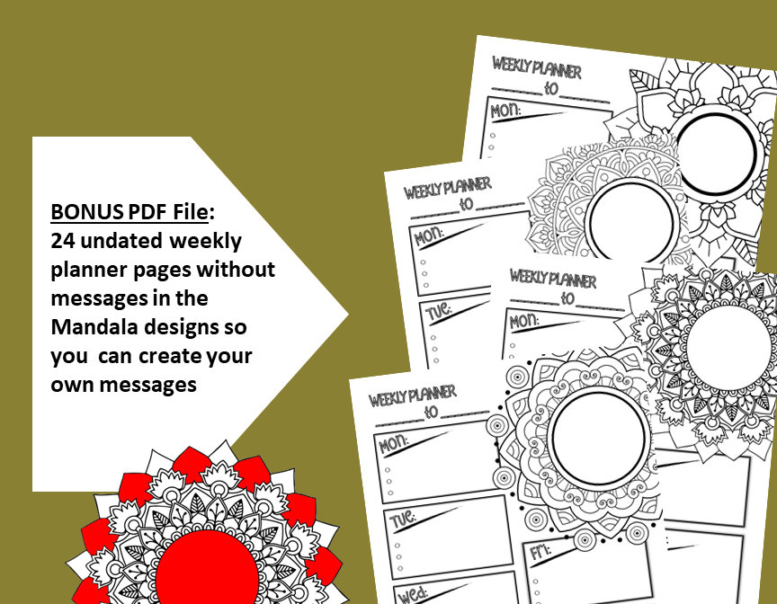 Mandala Weekly and Monthly Coloring Planner Printable, With ...