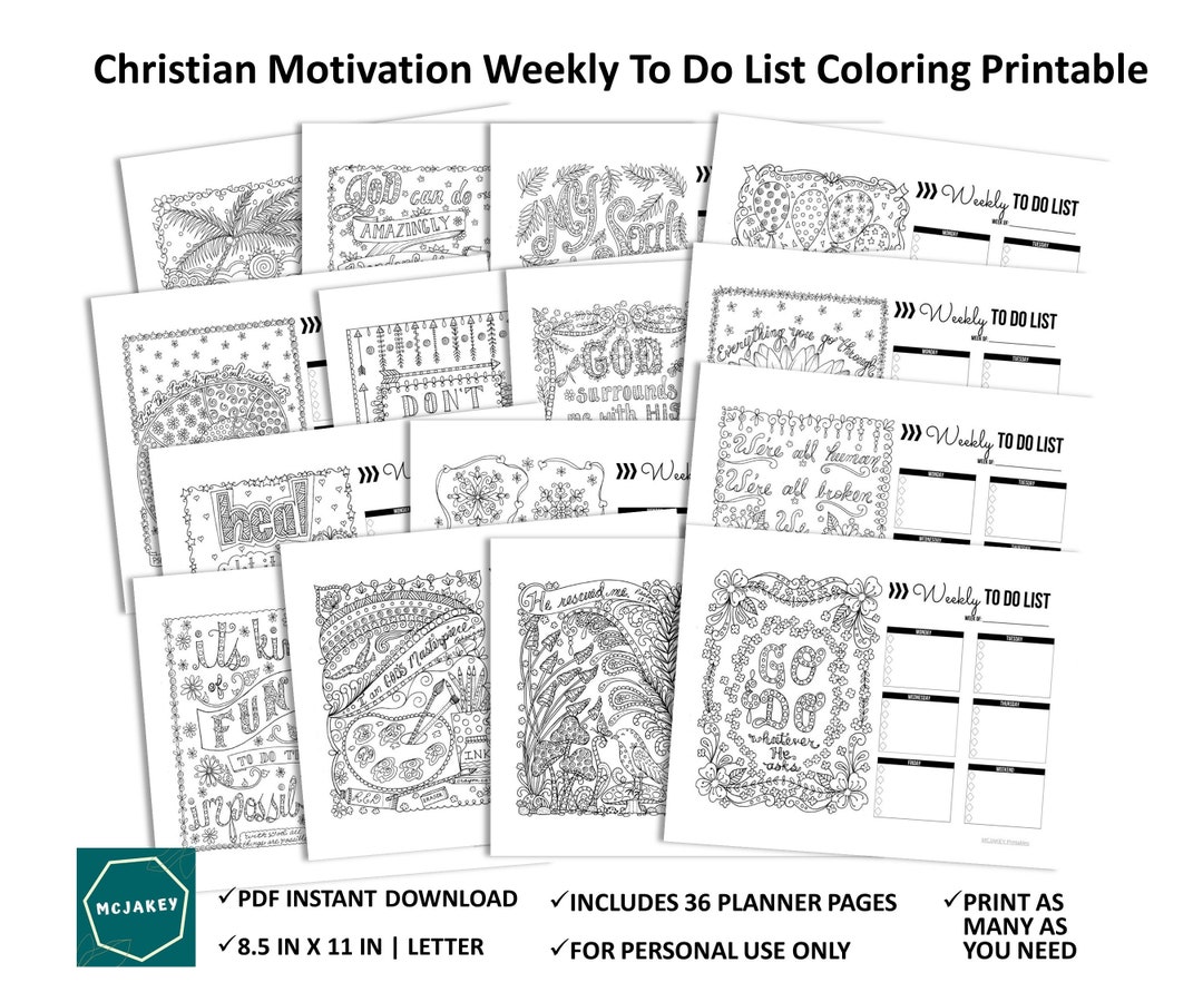 Coloring Weekly Planner Printable To-do List, Christian Adult Coloring ...