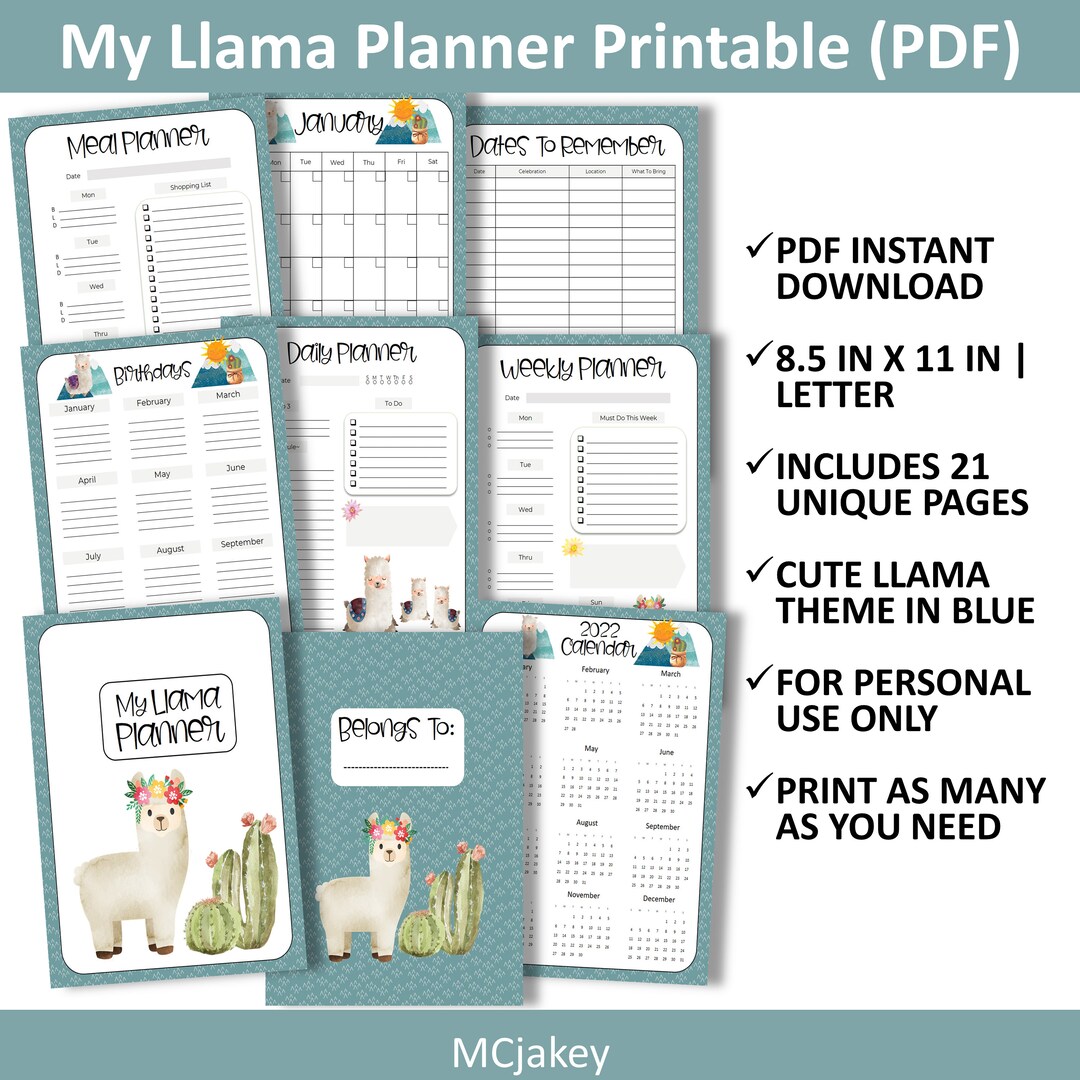 Llama Planner Printable: Daily, Weekly, Monthly Pages (PDF) - Etsy