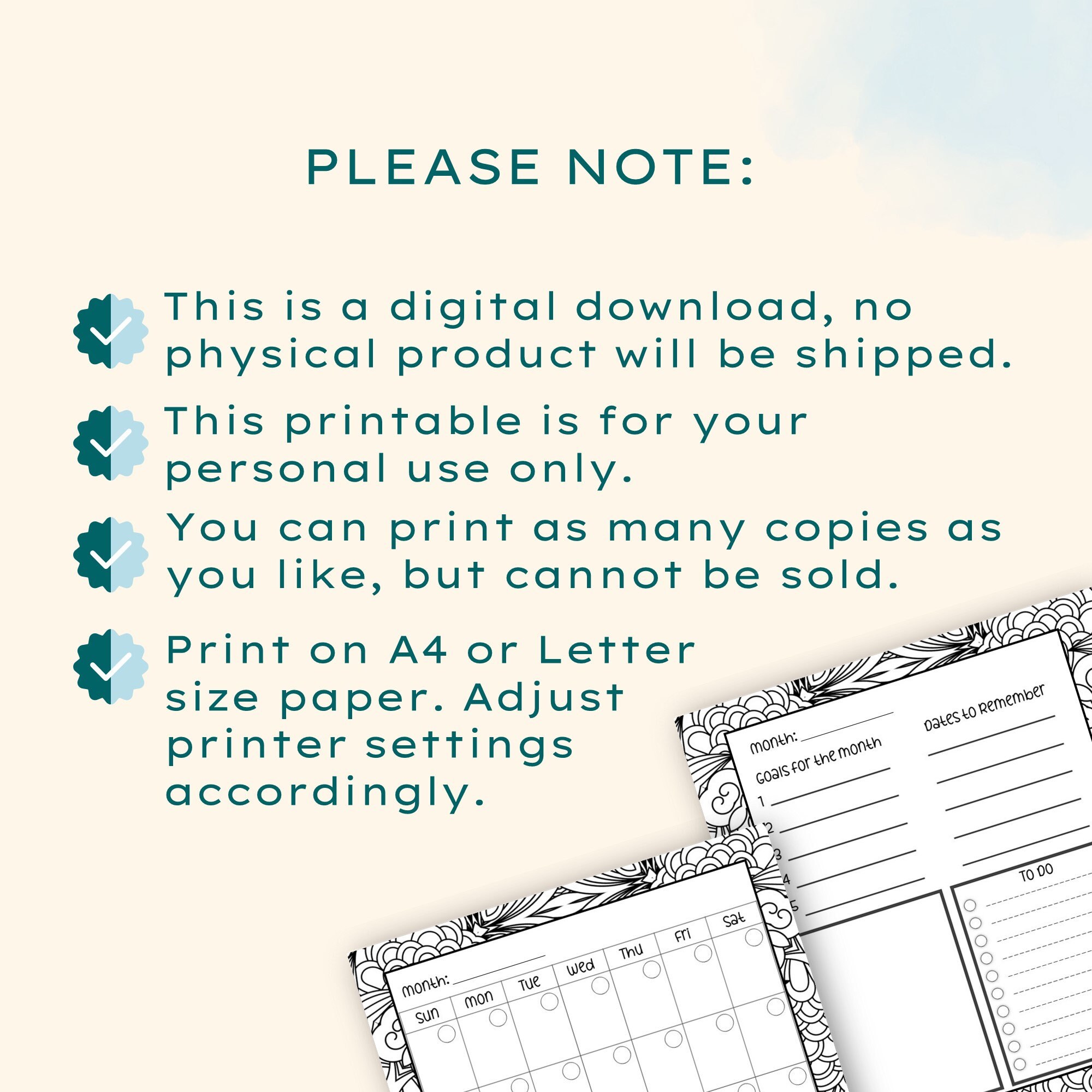 Printable Floral Coloring Planner Undated Monthly Goal - Etsy