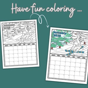 Calendario para colorear 2025, imprimible, 8,5 x 11 pulgadas, vertical ...