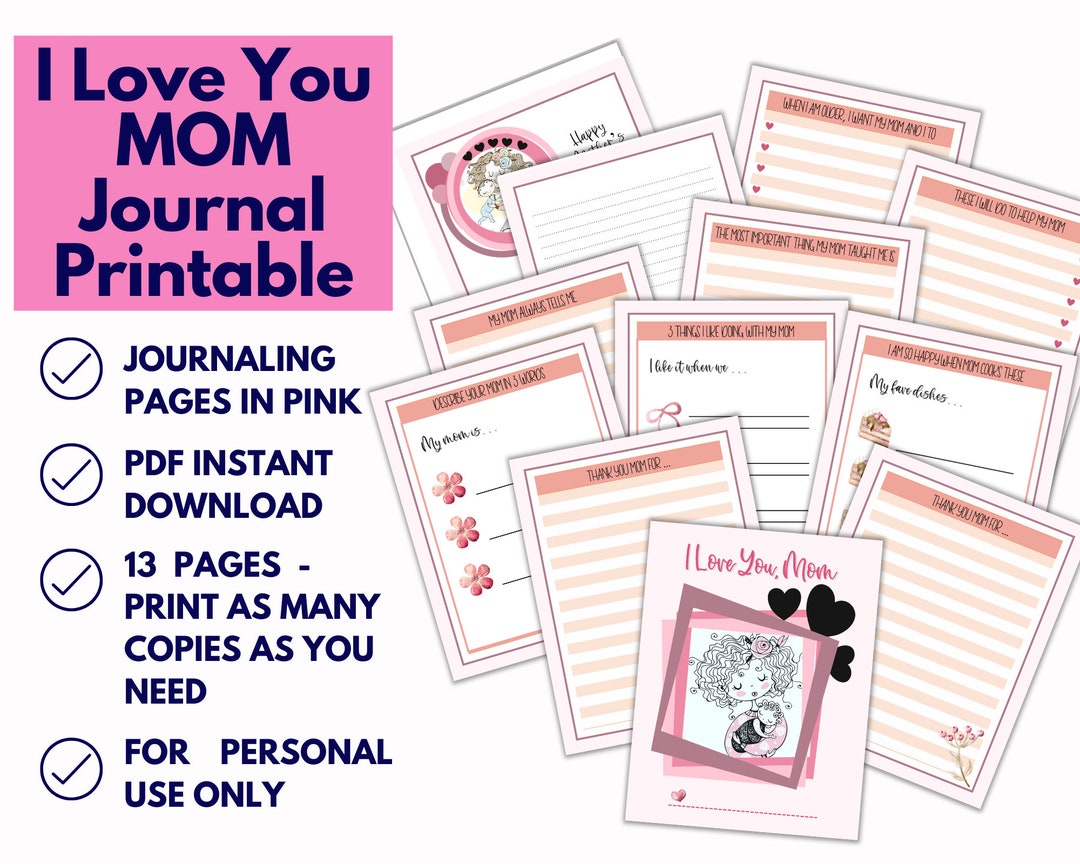 I Love You Mom Journal Printable, Fill-in Journal Gift for Mom - Etsy
