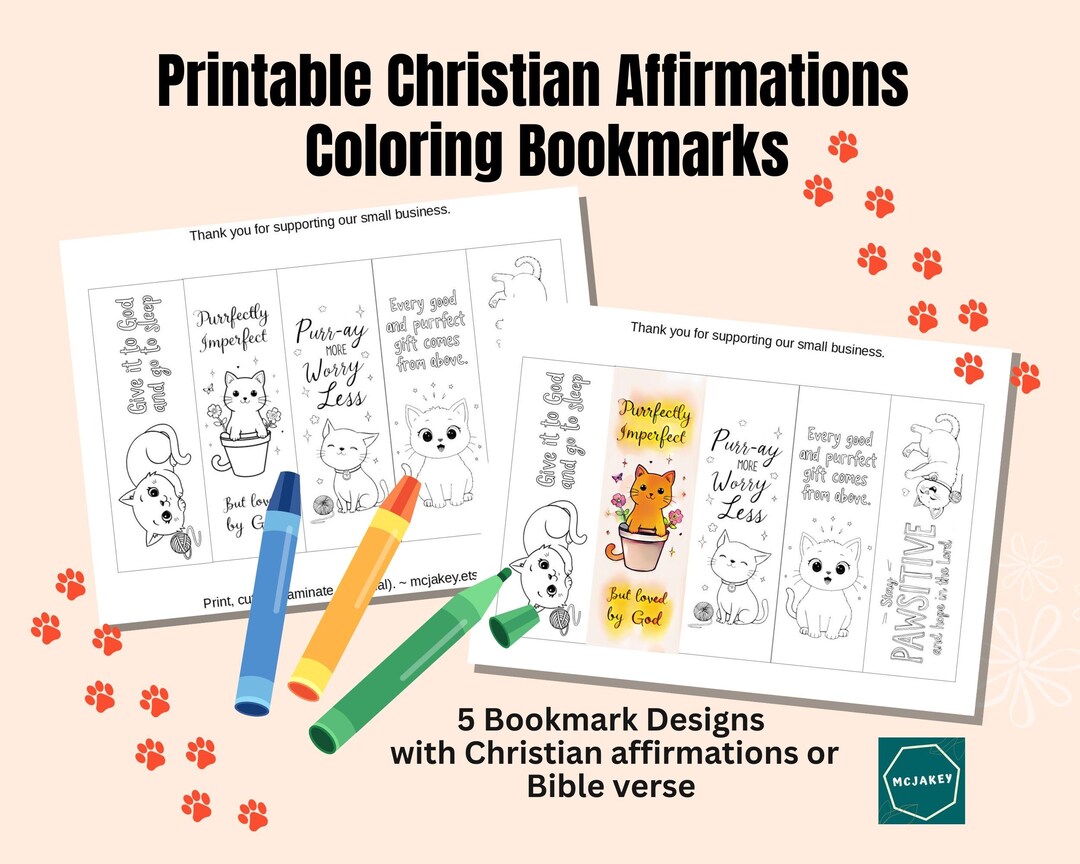 5 Printable Christian Coloring Bookmarks, Fun Cat Quotes, Instant ...