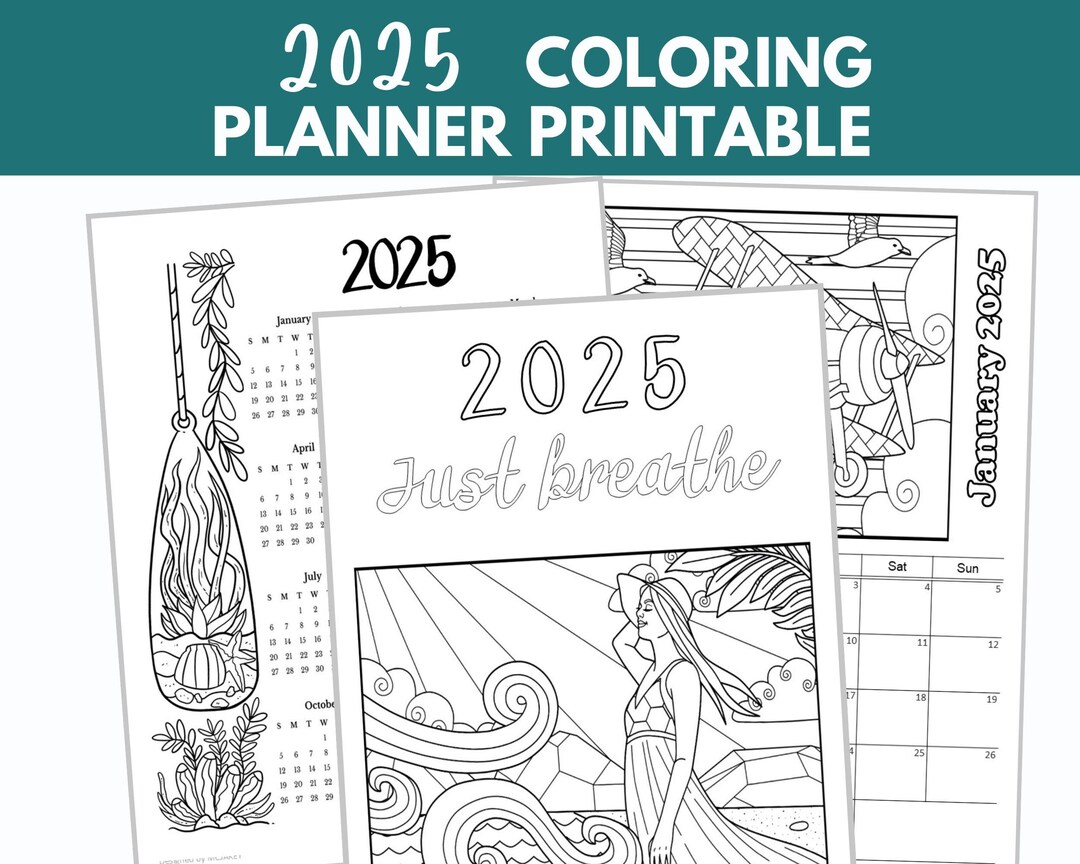 2025 Coloring Planner Printable, Monthly Coloring Pages for 2023, 11x8 ...