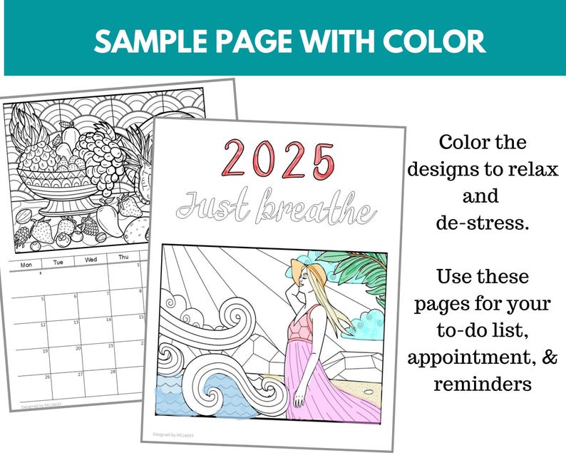 2025 Coloring Planner Printable, Monthly Coloring Pages for 2023, 11x8 ...