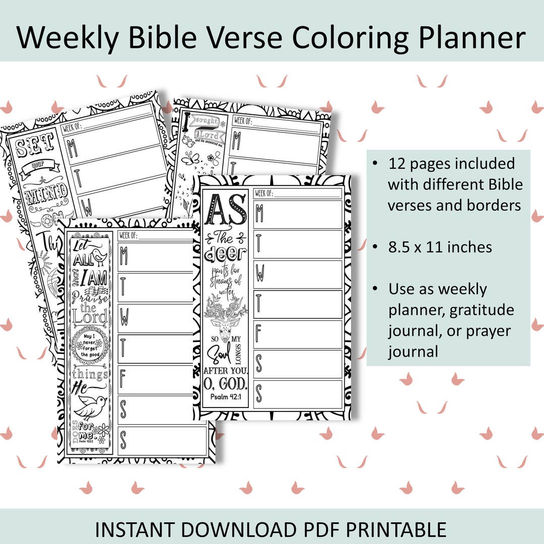 Weekly Bible Verse Coloring Planner, Prayer Journal, PDF Printable ...