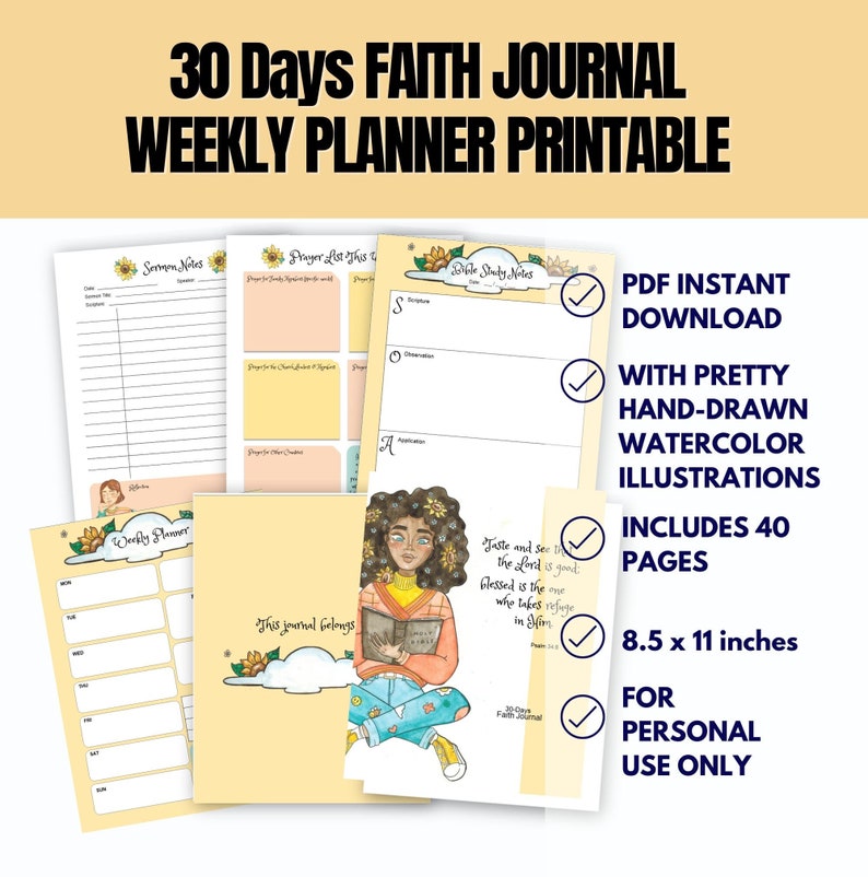 30-days Faith Journal PDF Printable, Weekly Planner, Sermon Notes ...