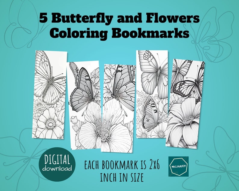 5 Printable Bookmarks With Butterfly and Flowers to Color Yourself, 2 ...