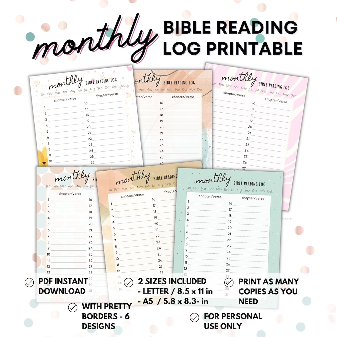 Monthly Bible Reading Log Printable: Scripture Tracker (digital Download) - Etsy UK