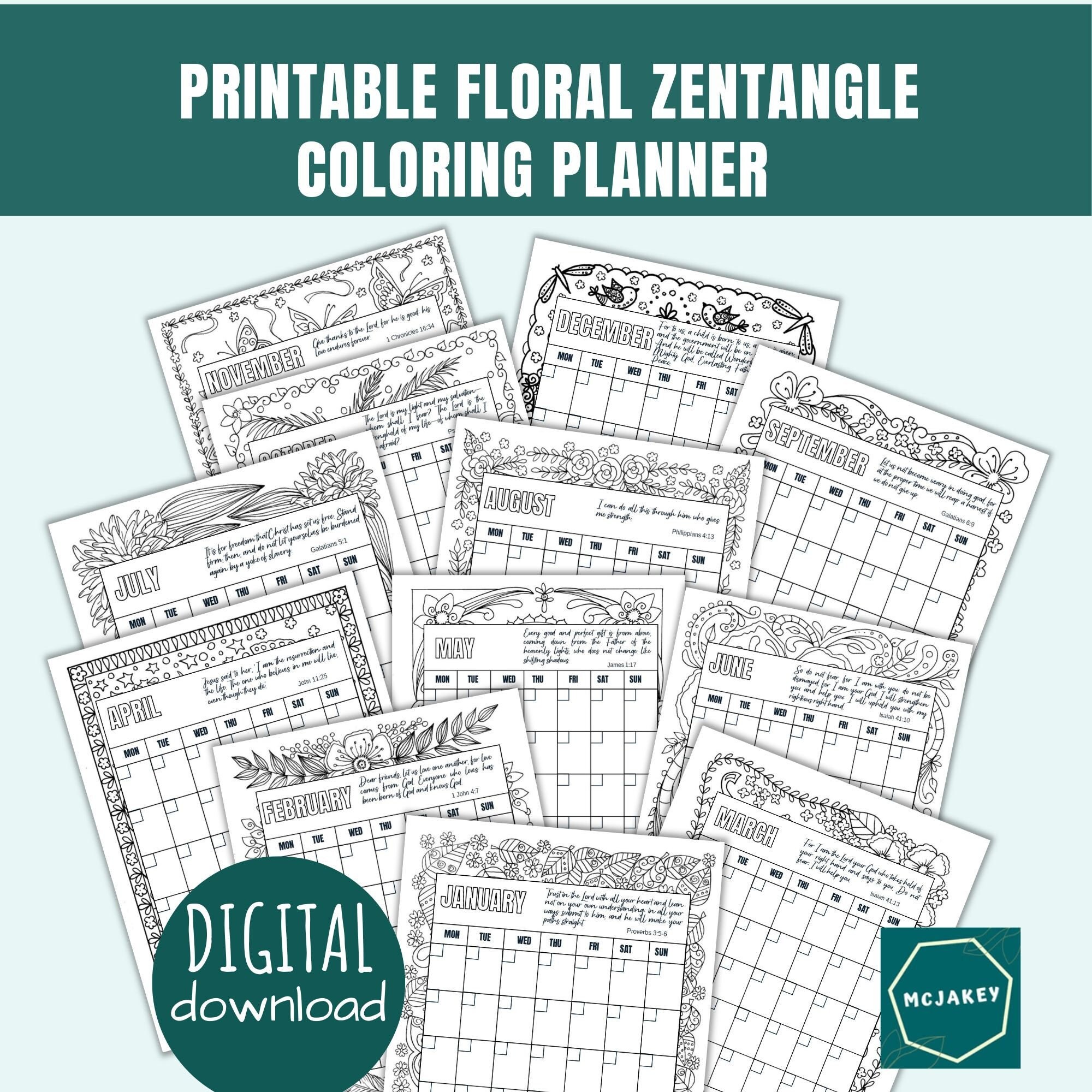 Printable Coloring Planner With Scripture Verses, Undated Monthly ...
